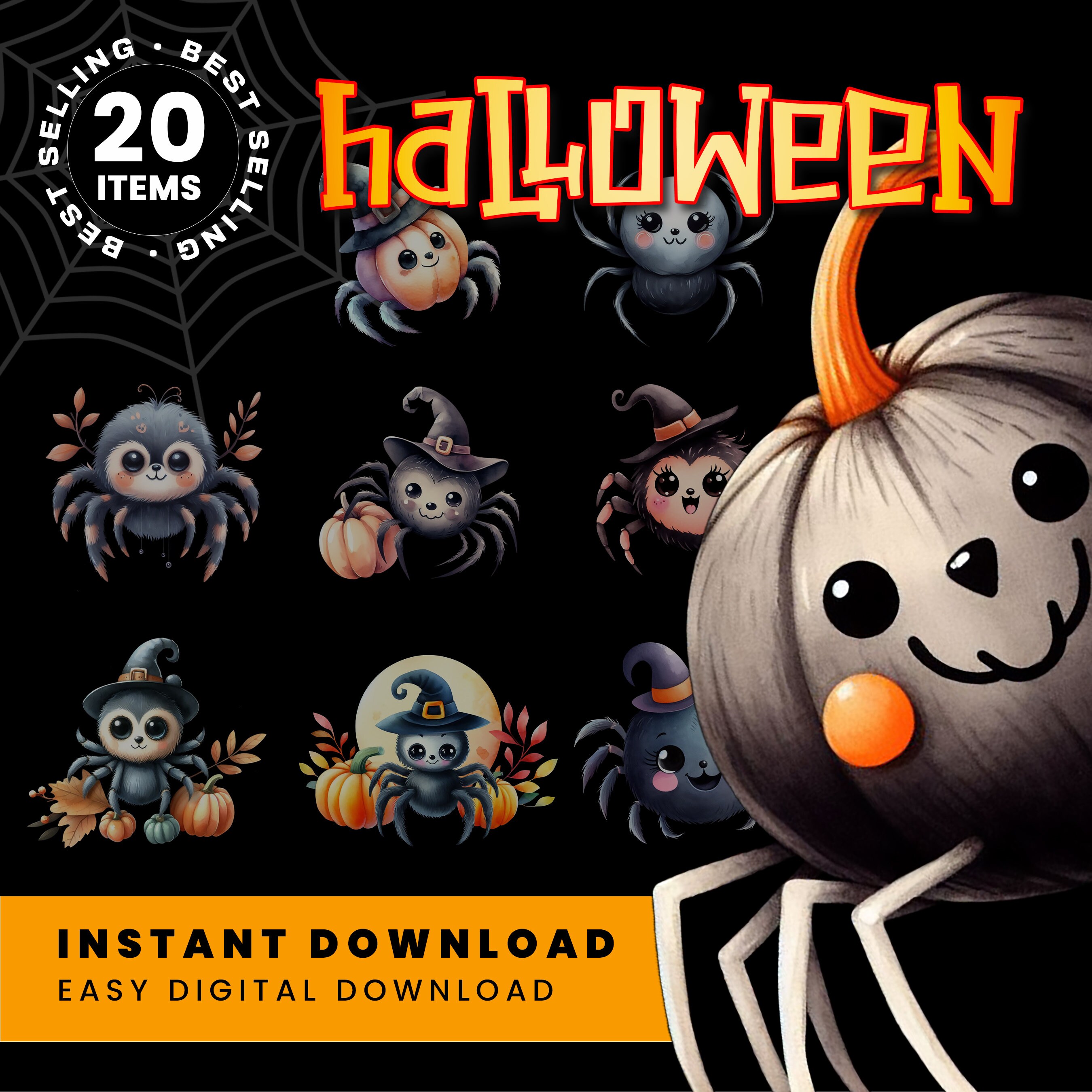 20 Cute Halloween Spiders Digital Clipart Stickers - Etsy