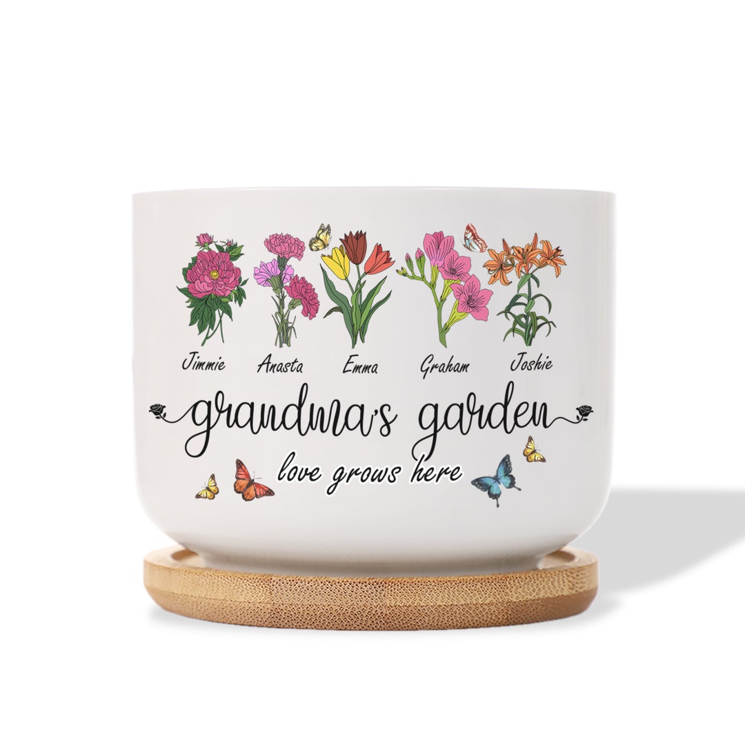 Personalized Birth Month Flower Pot Gifts for Grandma, Grandma's Garden ...
