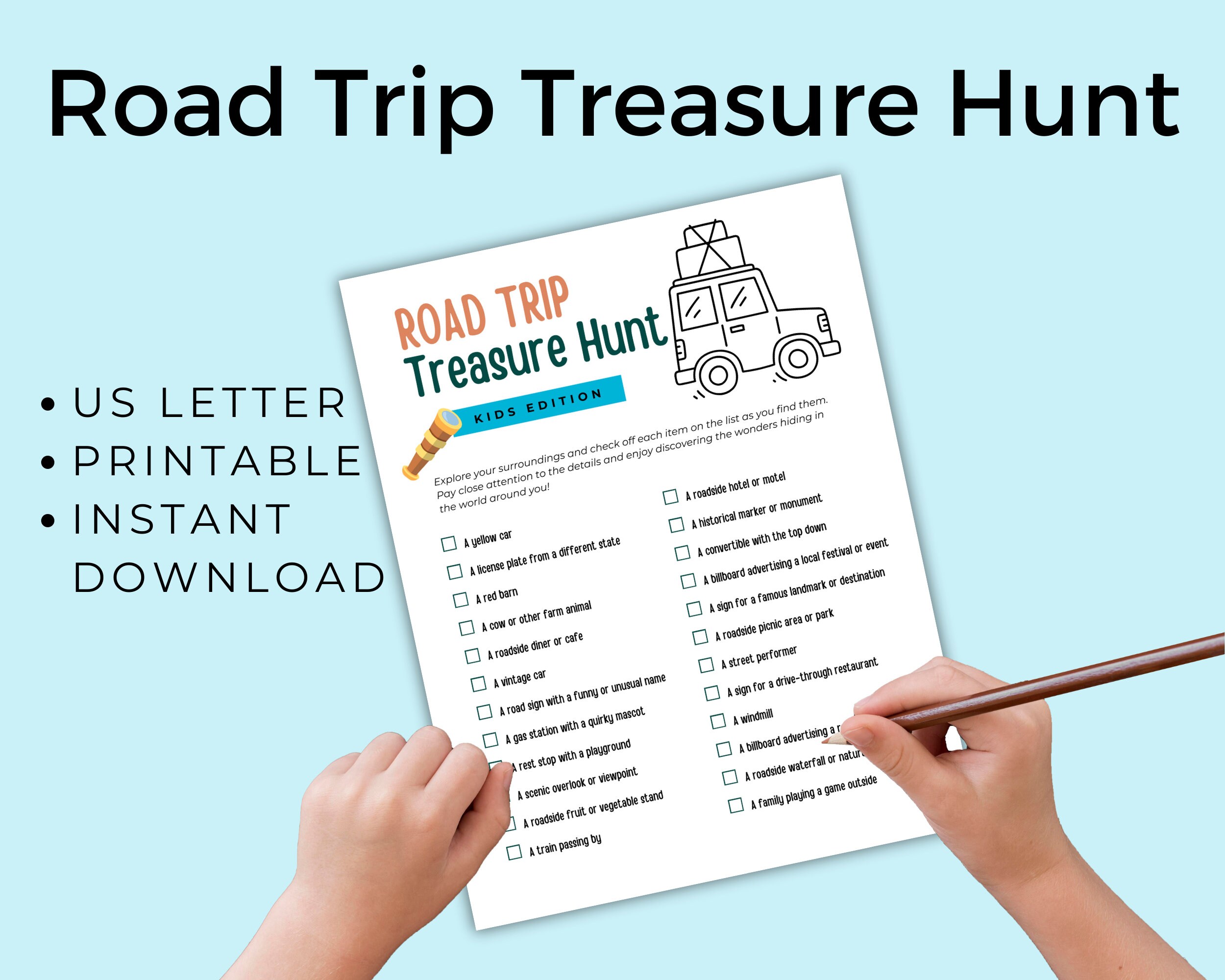 Road Trip Treasure Hunt | Road Trip Scavenger Hunt | Travel Treasure ...