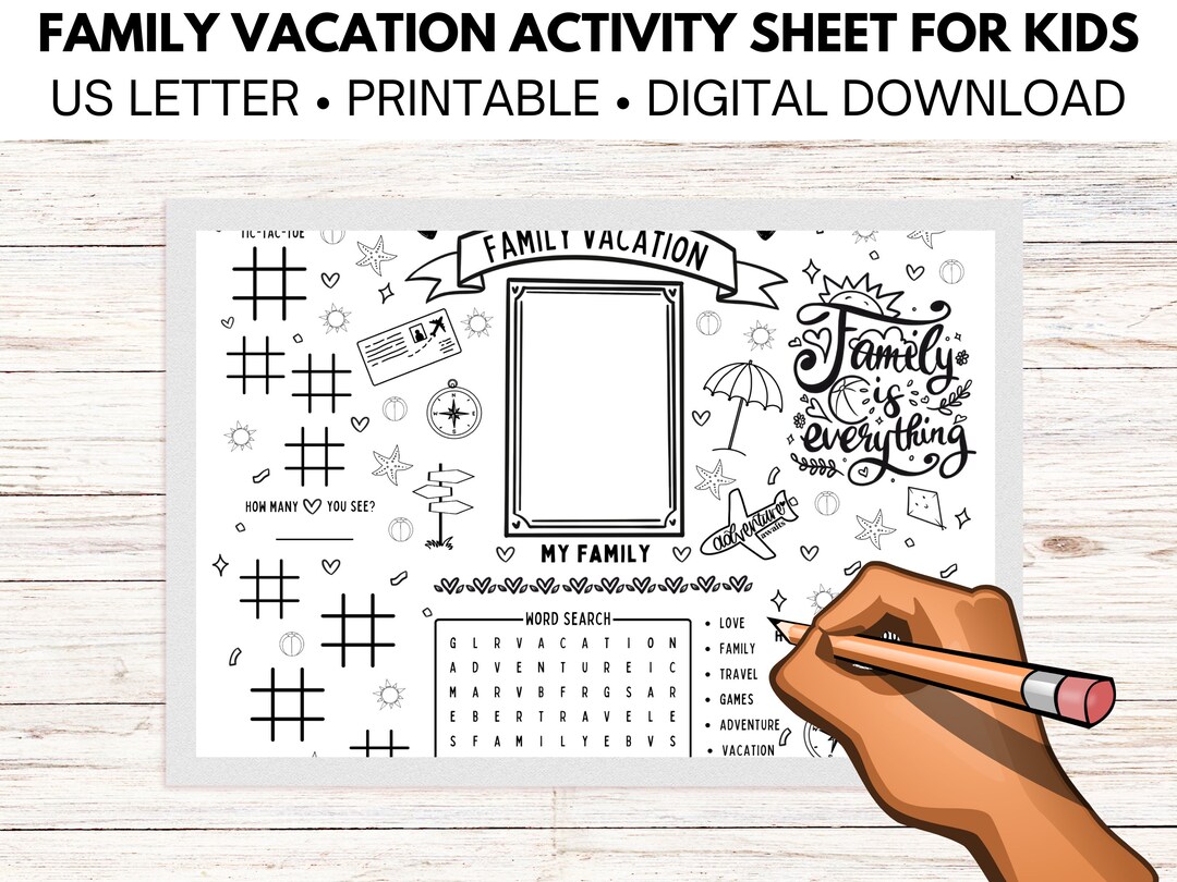 Family Vacation Activity Sheet Family Vacation Placemat Kids Placemat ...
