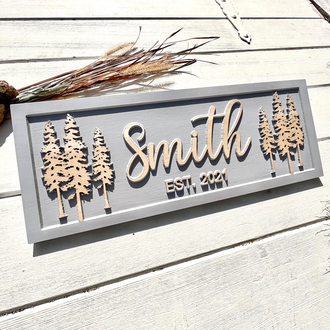 Custom Pine Tree Name Sign for New Home Rustic Lake House Sign - Etsy