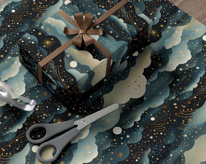 Rainbow Stars Gift Wrap, Night Sky Wrapping Paper Roll, Stars Moon ...