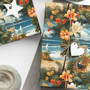 Tropical Paradise Wrapping Paper Exotic Beach Gift Wrap Floral Island ...