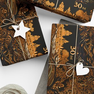 Mystical Castle Medieval Wrapping Paper Roll W Abstract Gold and Black ...