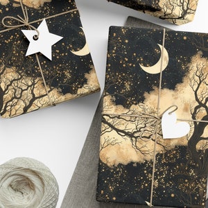 Enchanted Forest Wrapping Paper Moonlit Trees Gift Wrap Nature Night ...