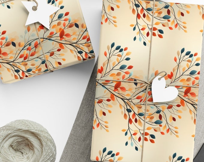 Boho Floral Wrapping Paper Boho Leaves Floral, Dainty Floral Gift ...