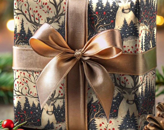Woodsy Wrapping Paper Deer Gift Wrap Roll Forest Wrapping Paper, Modern ...