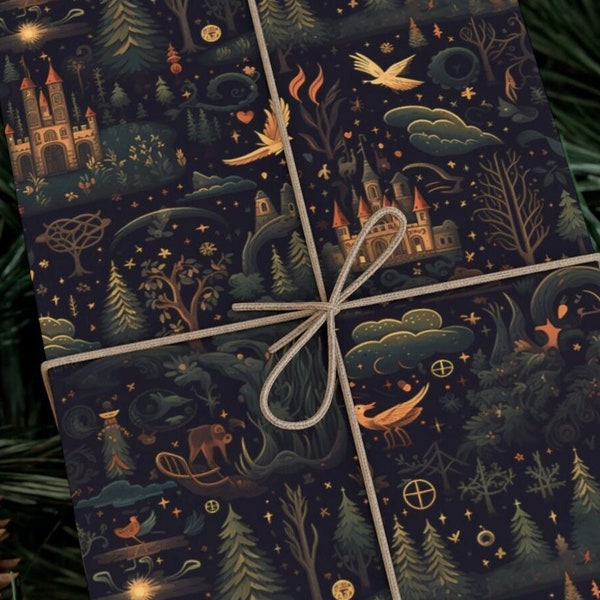 Forest Dark Cottagecore Holiday Greenery Wrapping Paper Roll Rustic ...