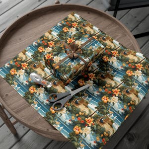 Tropical Paradise Wrapping Paper Exotic Beach Gift Wrap Floral Island ...