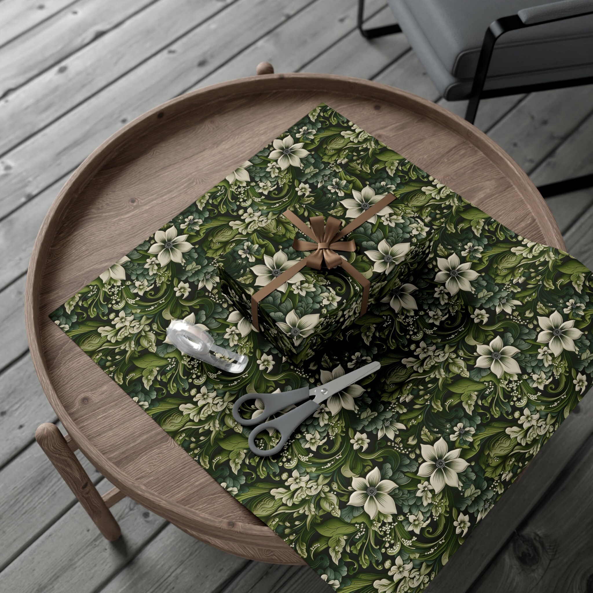 Green Wrapping Paper Vibrant Floral Gift Wrapping Paper - Etsy