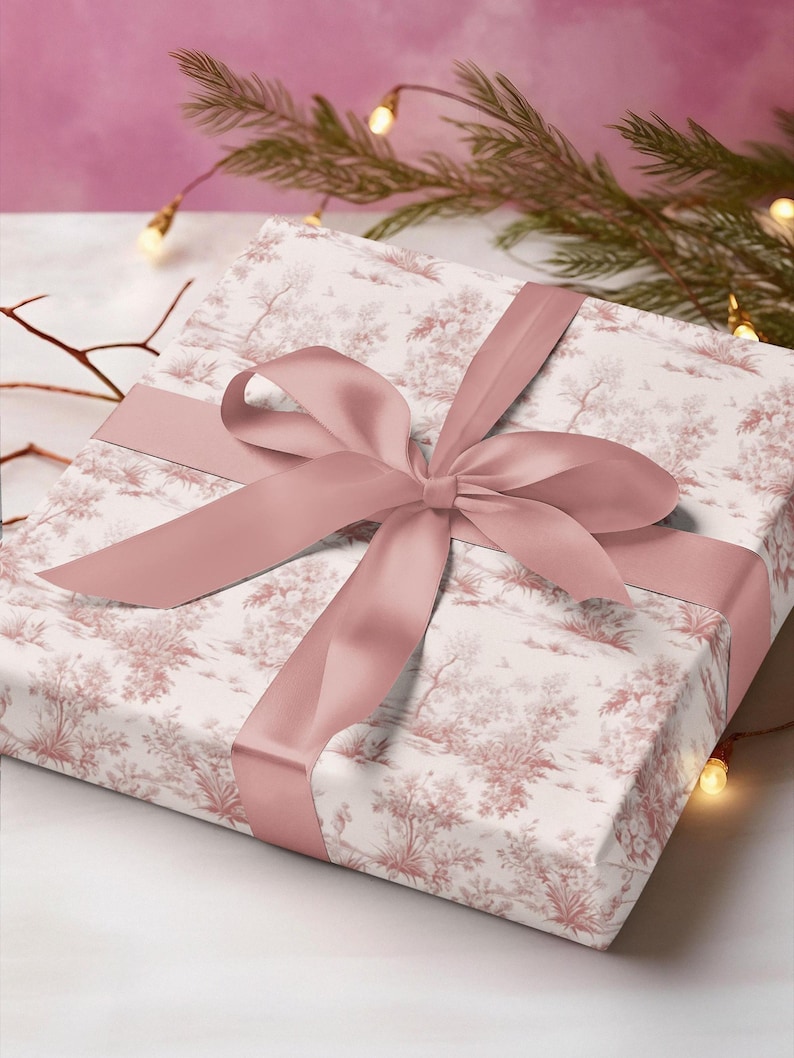 Pink Winter Toile Gift Wrap: Snowy Forest Chinoiserie Paper - Etsy