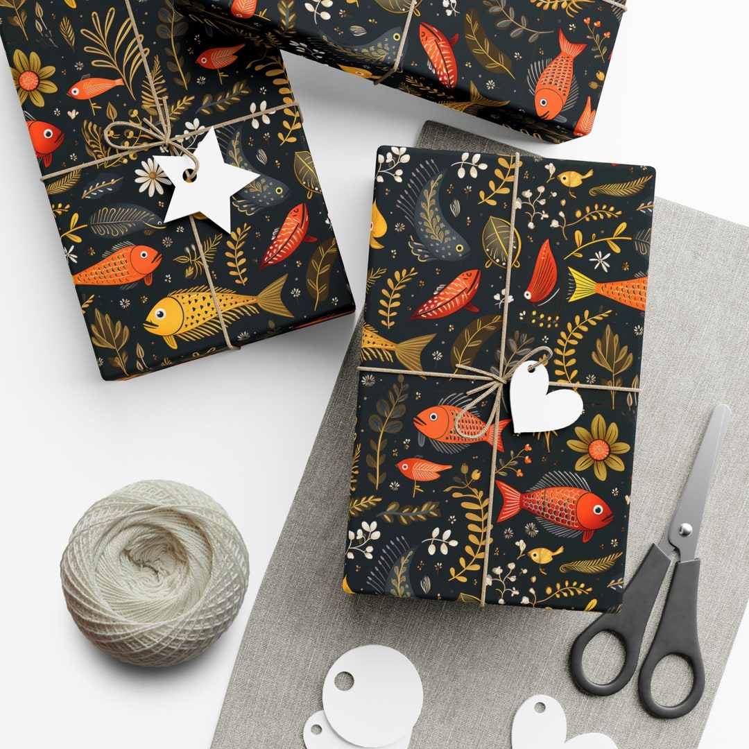 Dark Fish Wrapping Paper Coral Ocean Lake Abstract Water Pattern Koi ...