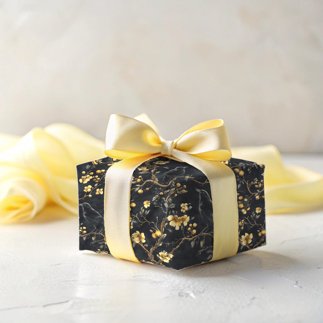 Black Crow Wrapping Paper Raven Gift Wrap Floral Wrapping Paper Black ...