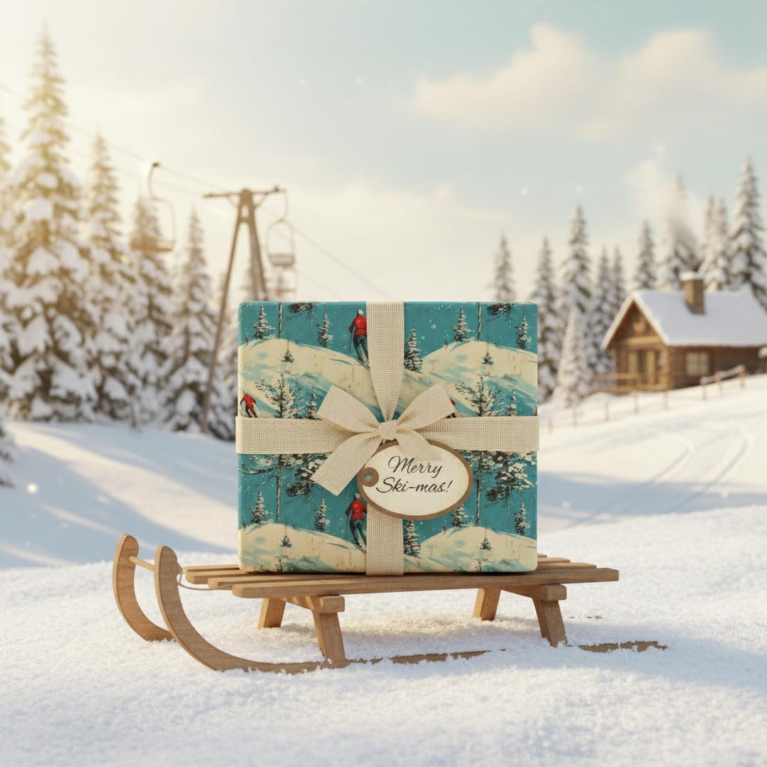 Vintage Ski Christmas Wrapping Paper: Retro Winter Sports Gift Wrap ...