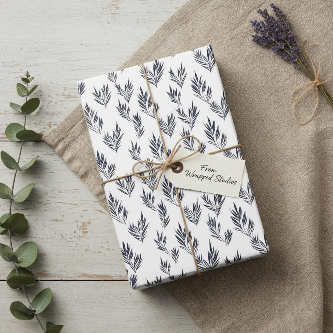 Olive Branch Gift Wrap: Botanical Print, White & Dark Navy Paper - Etsy