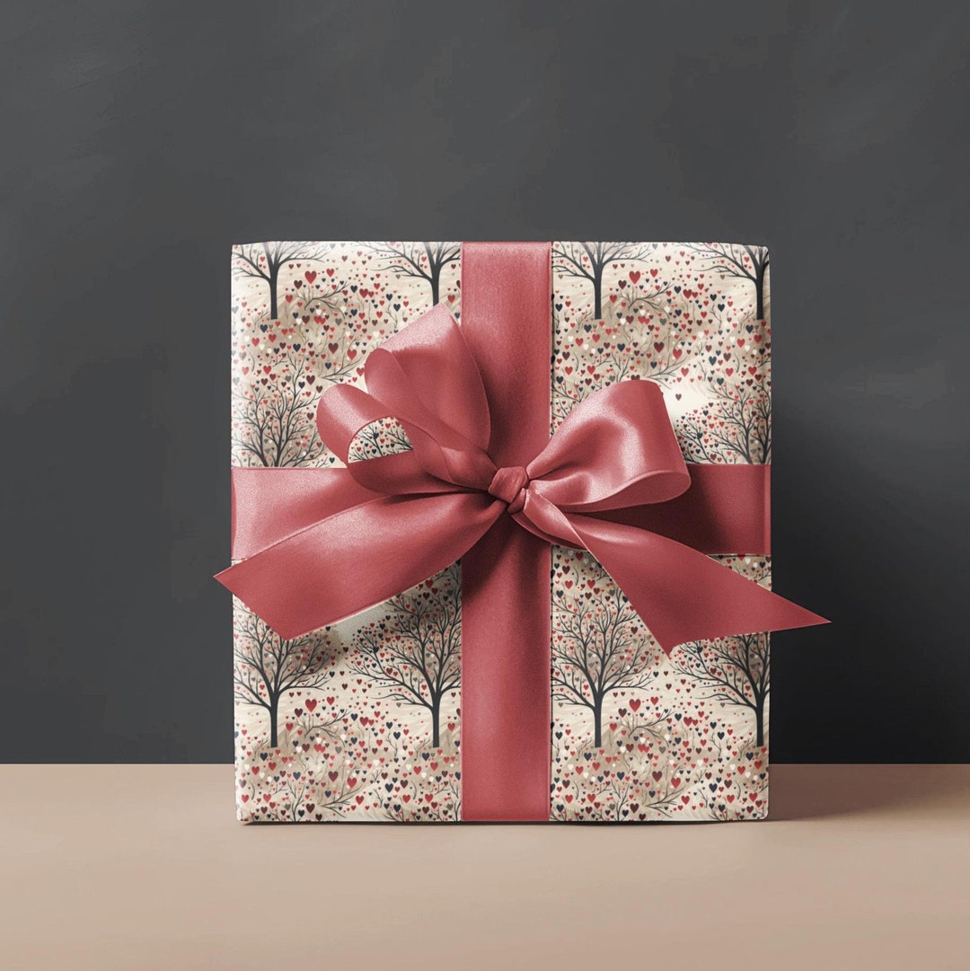 Love Tree Gift Wrap Valentine Wrapping Paper Heart Pattern Romantic ...