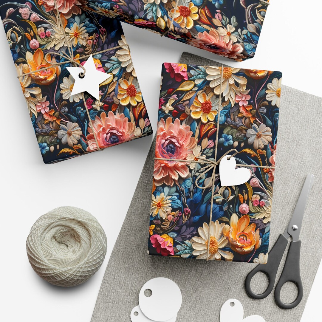 Dark Pastel Gift Wrap Colorful Floral Gift Wrapping Paper Black ...