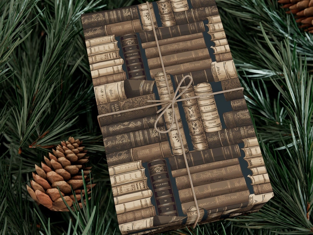 Antique Book Wrapping Paper Brown Antique Bookshelf Reading Gift Wrap ...