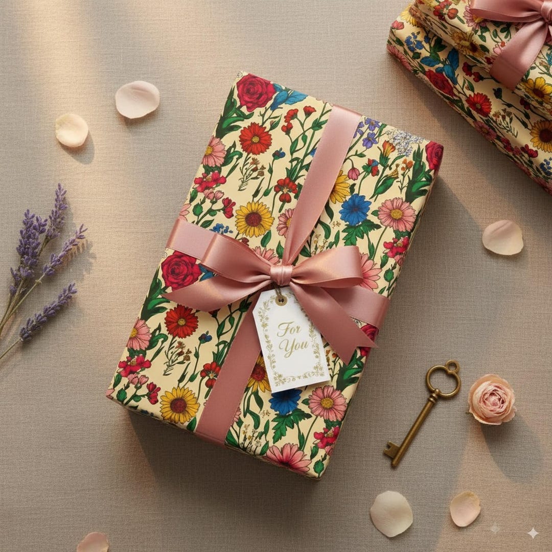Floral Wrapping Paper: Colorful Wildflower Gift Wrap, Boho Vintage ...