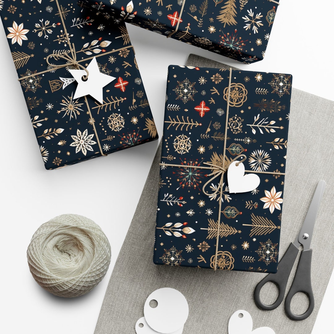 Navy Christmas Gift Wrap Winter Wonderland Wrapping Paper Dark Blue ...