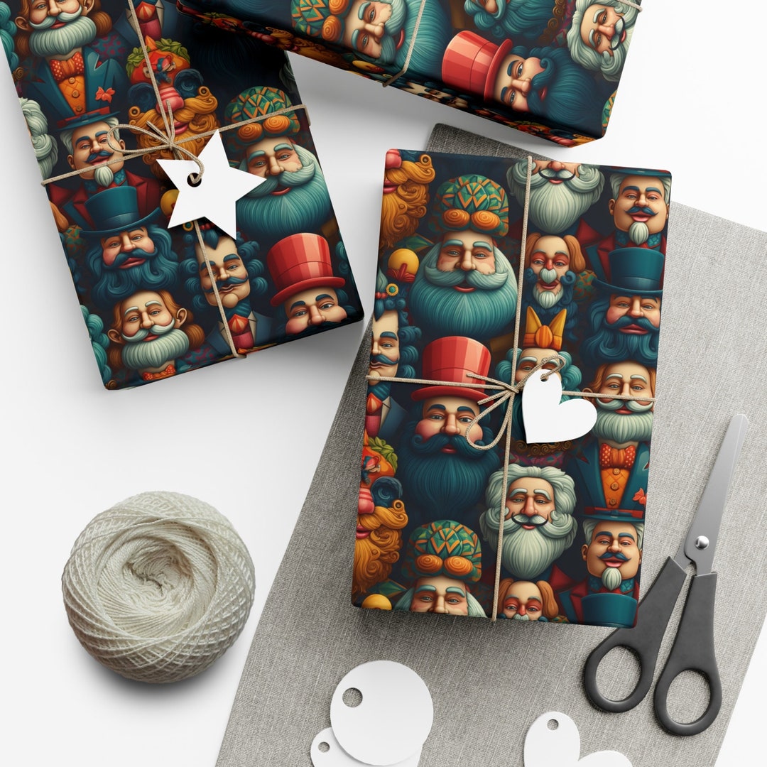 Weird Happy Faces Wrapping Paper Cartoon Collage Scene W Teddy Bear Man ...