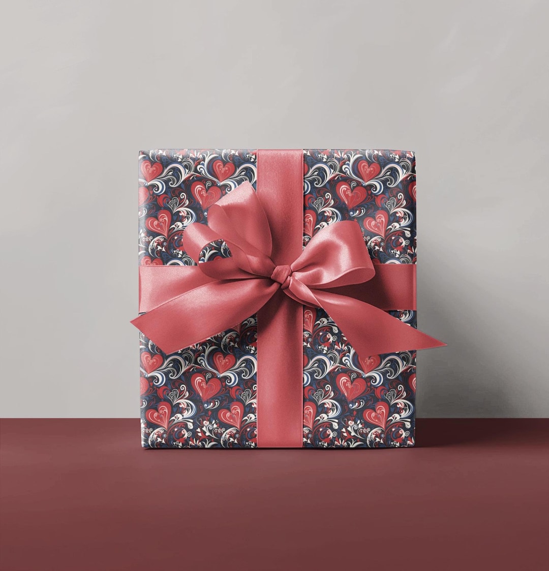 Elegant Heart Pattern Wrapping Paper Romantic Gift Wrap Love Themed ...