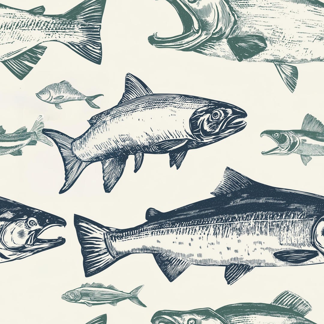 Vintage Fish Design Wrapping Paper Elegant Gift Wrap Blue Green Paper ...