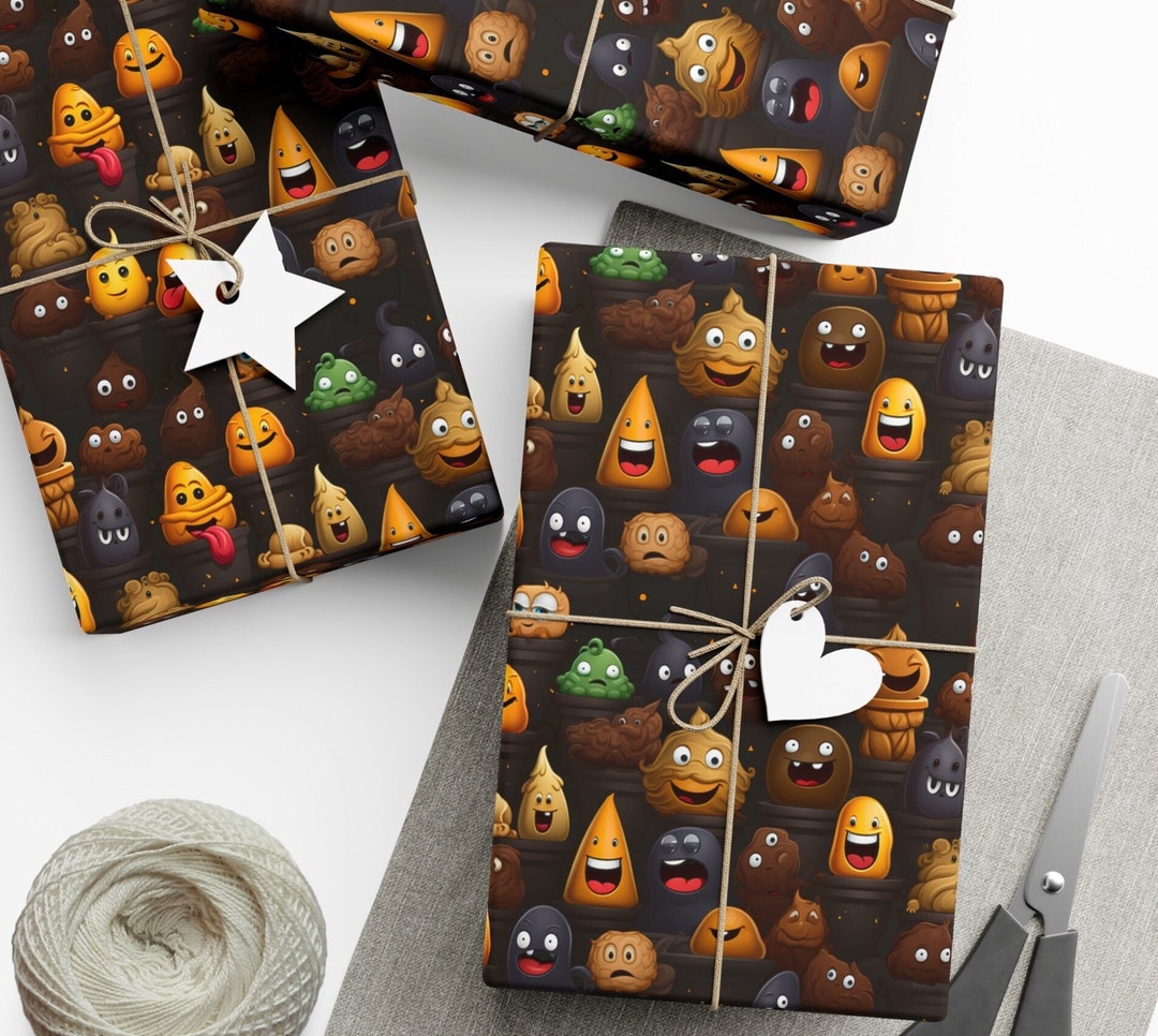Poop Emoji Reimagined Gift Wrap Funny Vibrant Cartoon Characters Poop ...