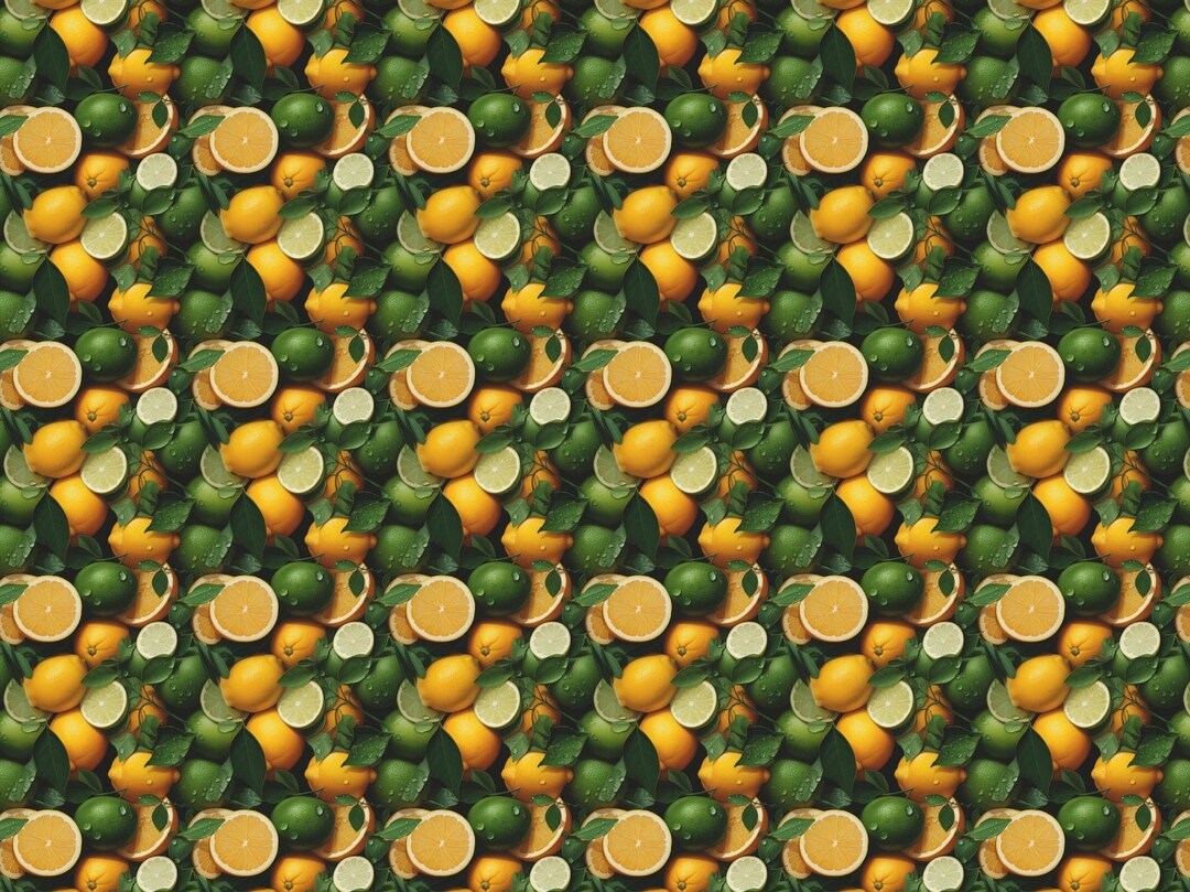 Citrus Fruits Gift Wrap Vibrant Yellow Green Orange Fruit Pattern Lemon ...