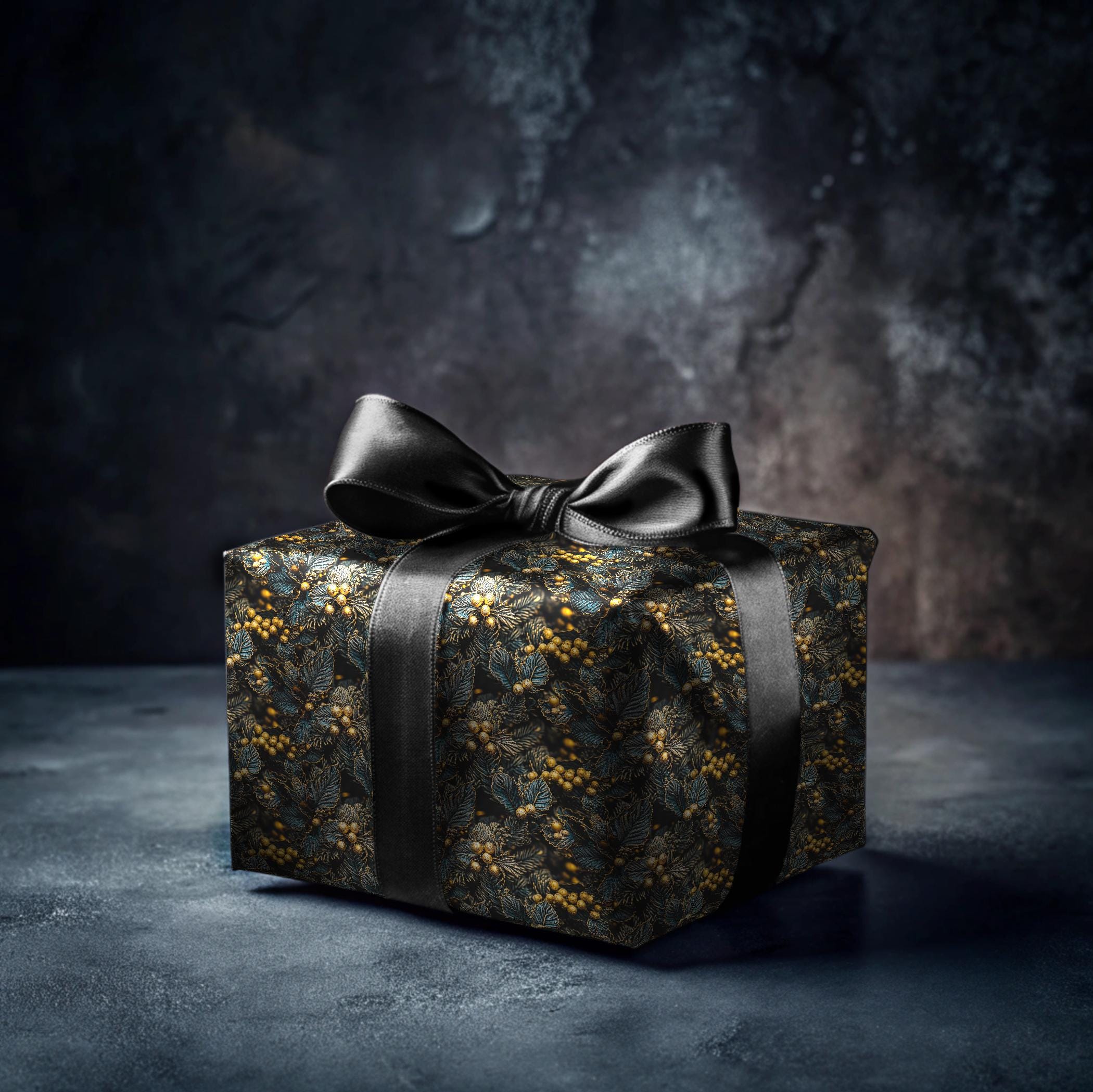 Elegant Holiday Wrapping Paper Christmas Gift Wrap Black Gold Berry ...