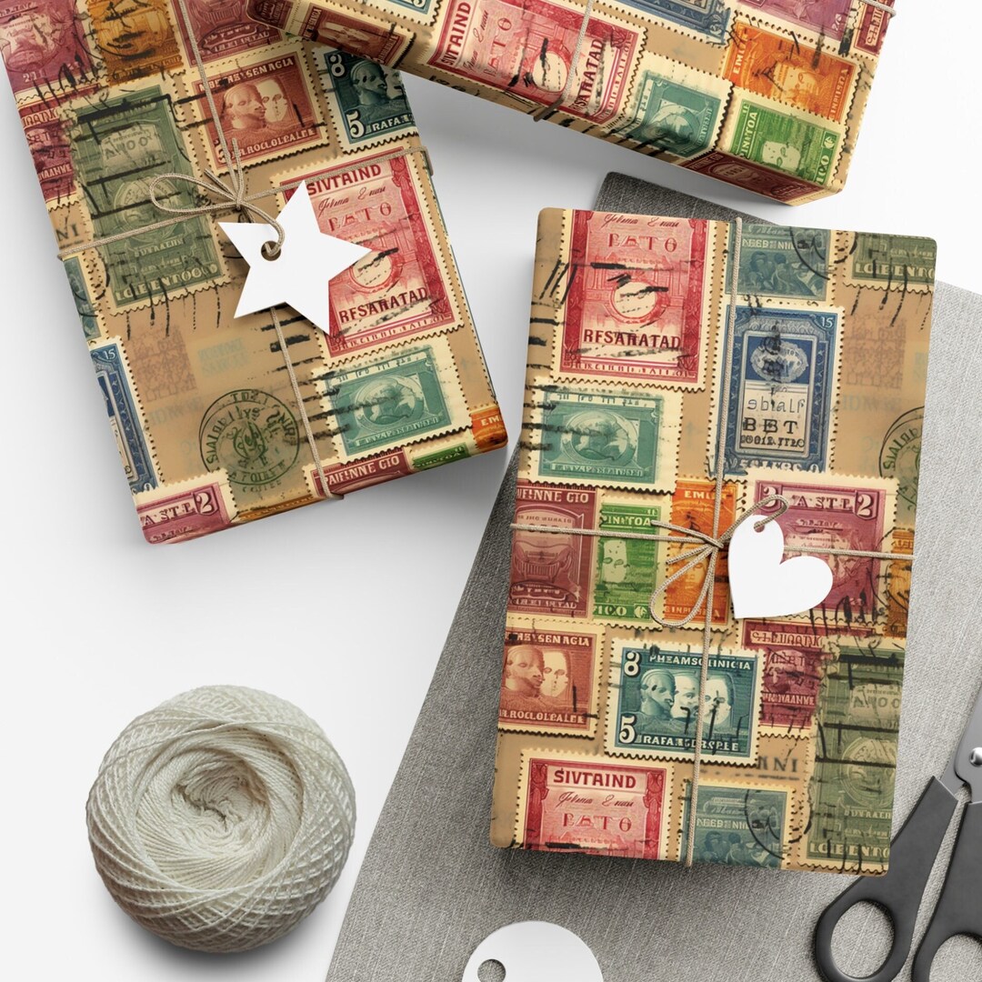 Antique Stamp Wrapping Paper Postal Package Stamped Parcel Gift Wrap ...