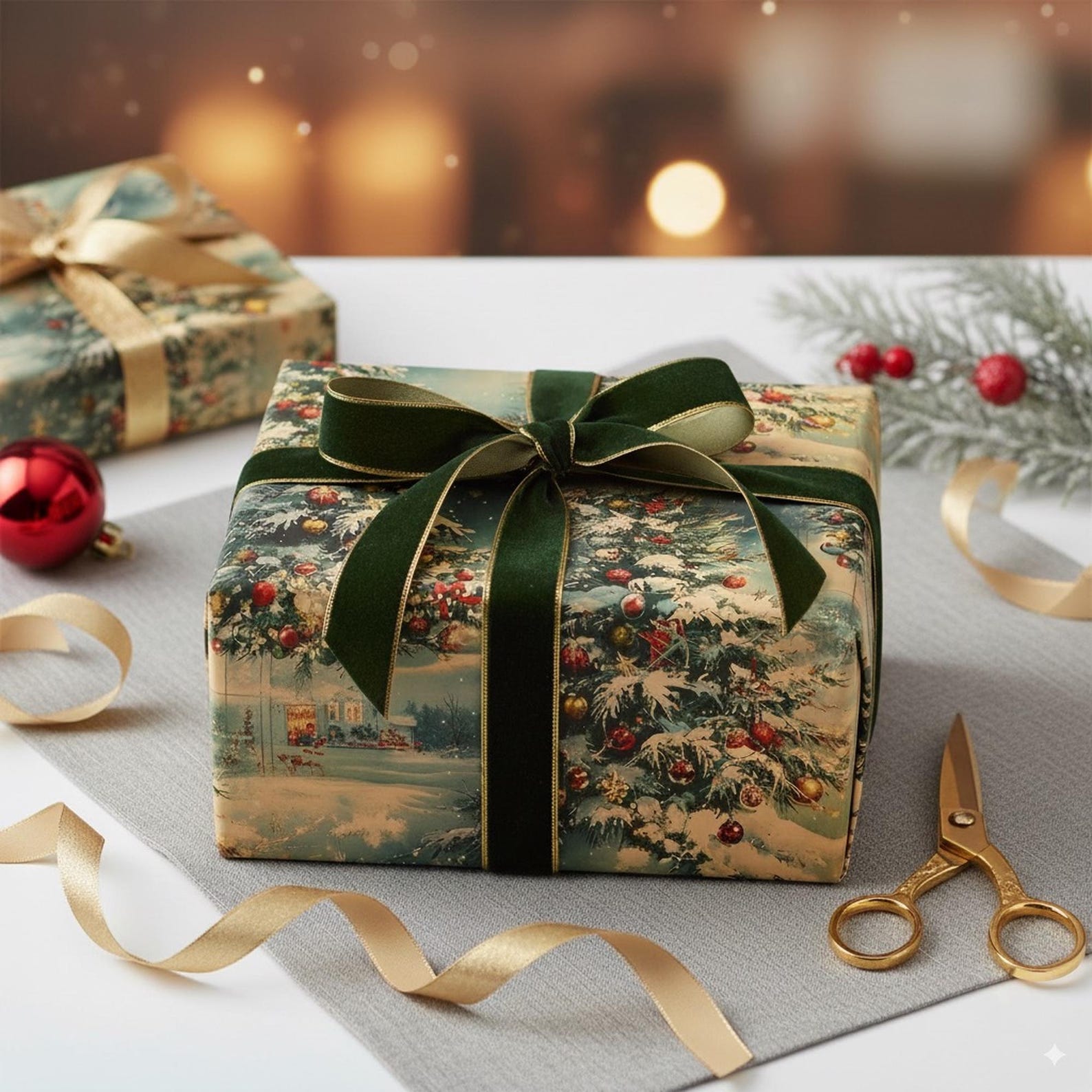 Vintage Christmas Wrapping Paper 1950s Holiday Gift Wrap Festive ...
