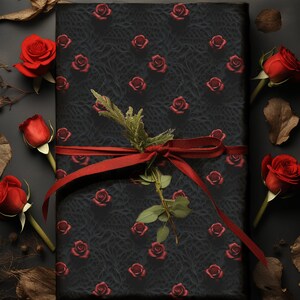 Romantic Red Rose Wrapping Paper Black Lace Design Feminine Gift Wrap ...