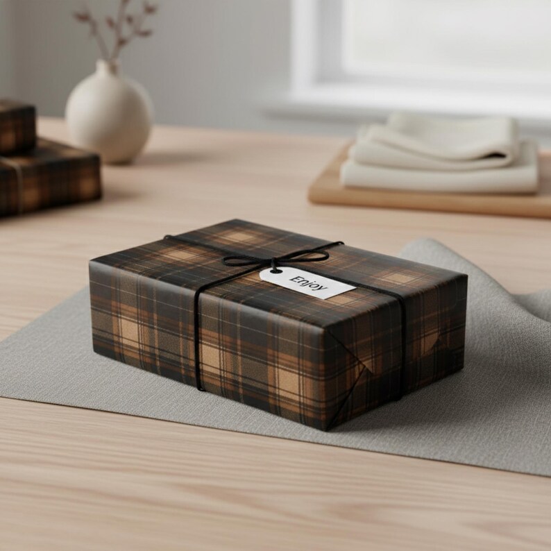 Rustic Brown Plaid Wrapping Paper: Cozy Woodland Black Gift Wrap ...