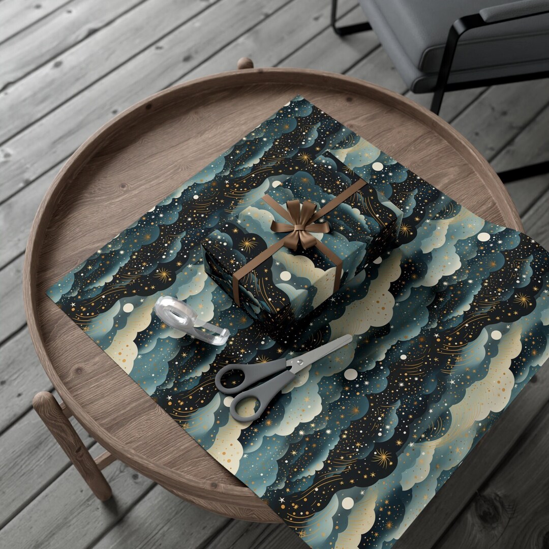 Midnight Magic Celestial Night Sky Wrapping Paper Stars Moon Clouds ...