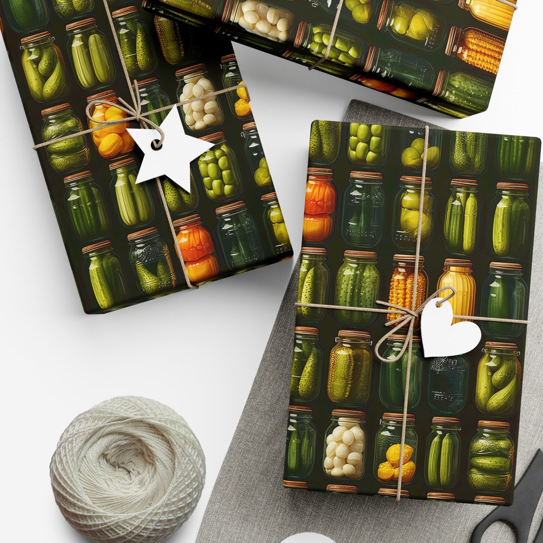 Pickle Wrapping Paper Jars of Pickles Gift Wrap Pickled Cucumber Paper ...