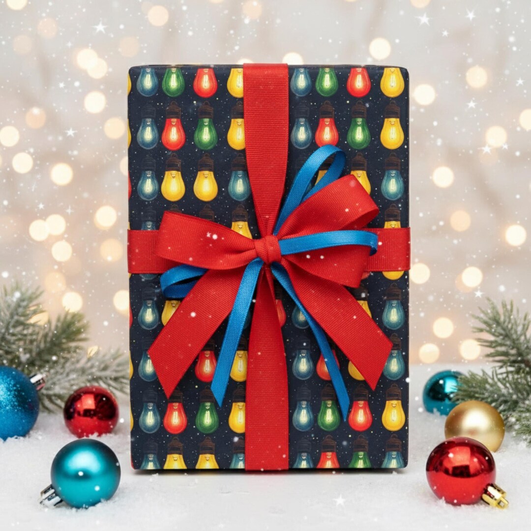 Colorful Light Bulb Wrapping Paper, Festive Holiday Gift Wrap ...