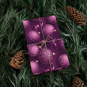 Purple Christmas Wrapping Paper: Gold Swirls, Pearl Design - Etsy
