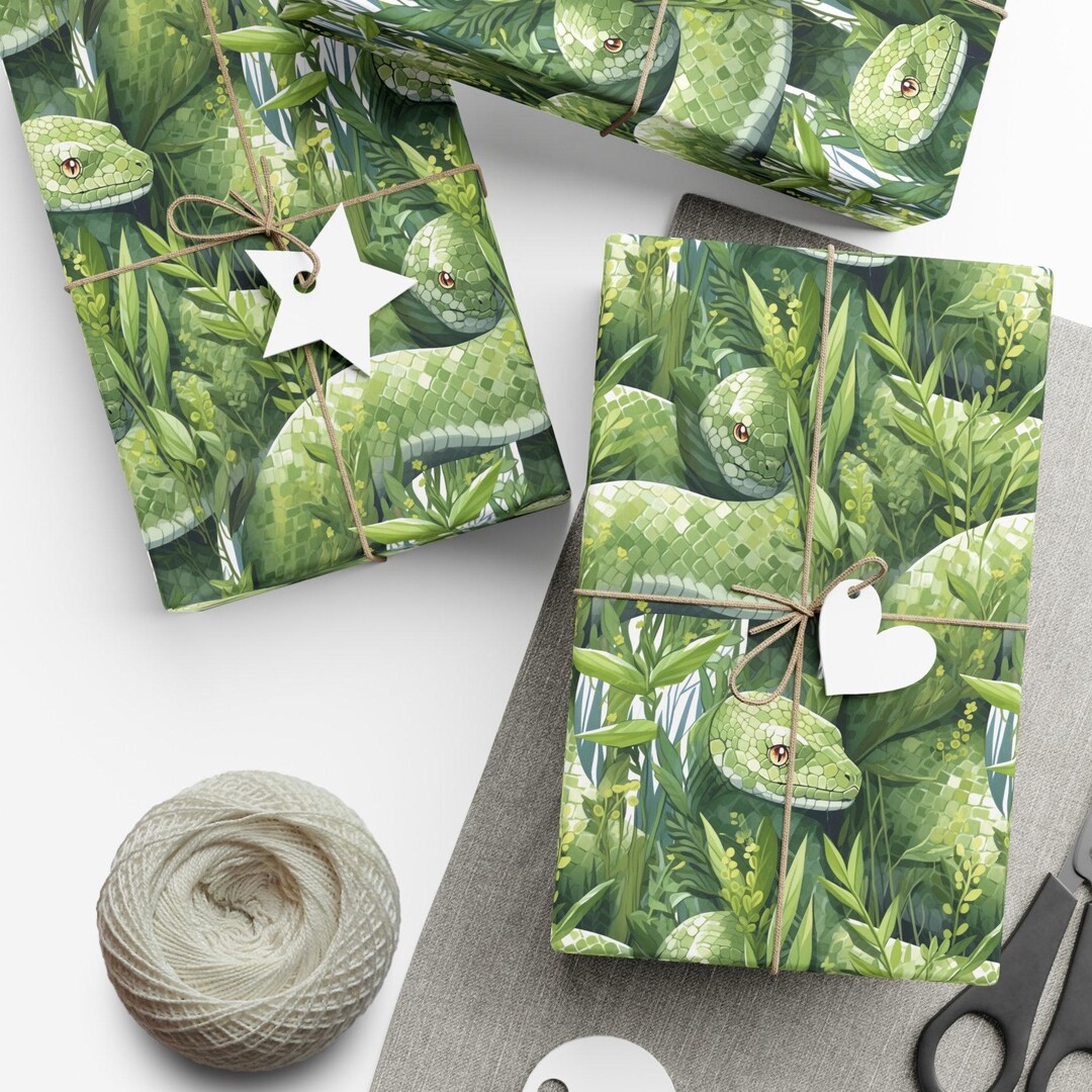 Green Snake Gift Wrap Reptile Paper Snake Lover Gift Idea Jungle Gift ...