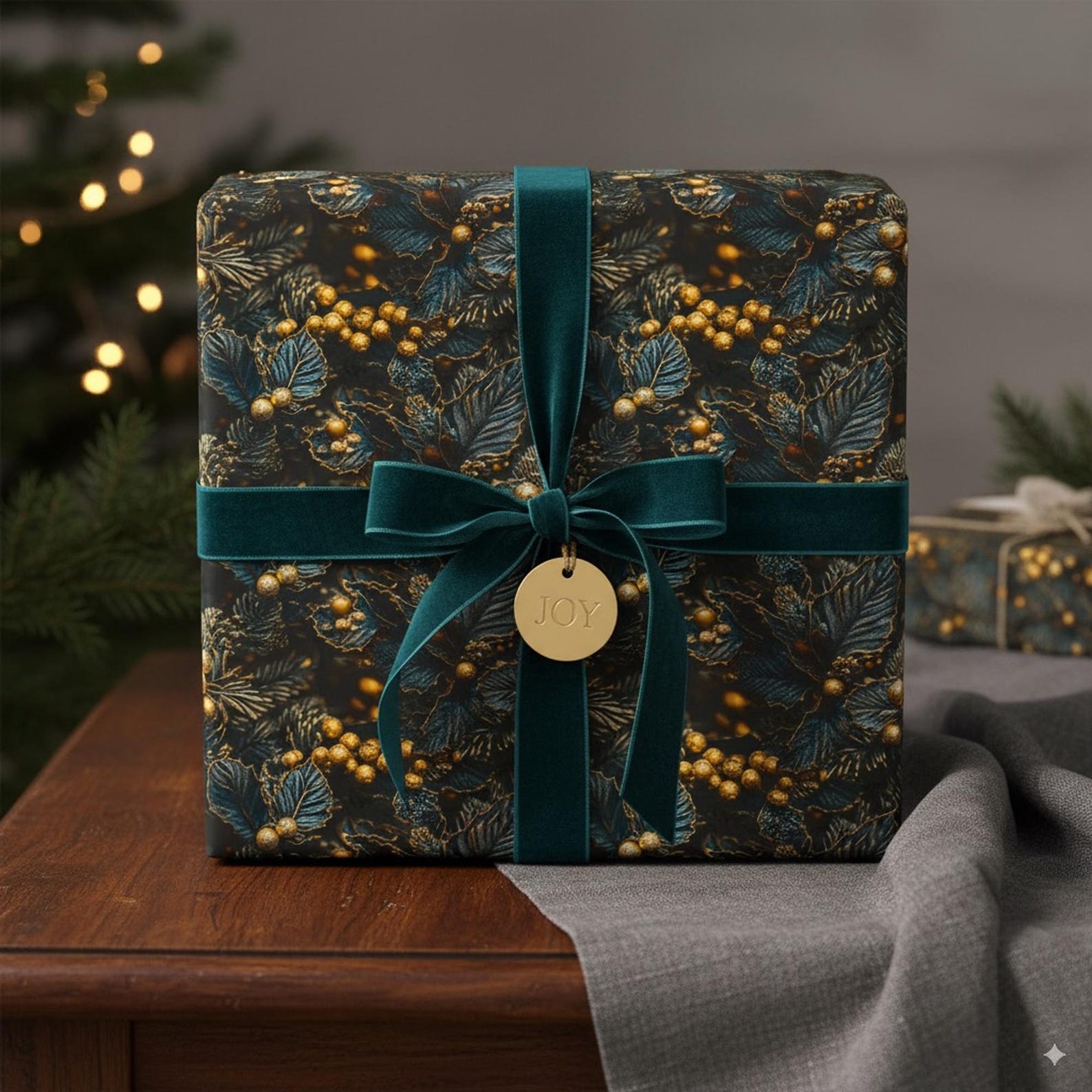 Elegant Holiday Wrapping Paper Christmas Gift Wrap Black Gold Berry ...