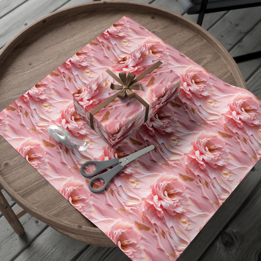 Rose Gold Icing Wrapping Paper Pink Bouquet Vibrant Pink Petals ...