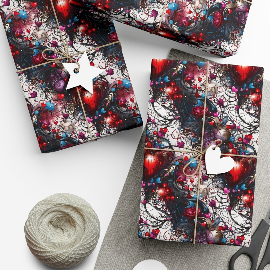 Colorful Cyberpunk Gift Wrapping Paper Dystopian Hearts Masculine ...
