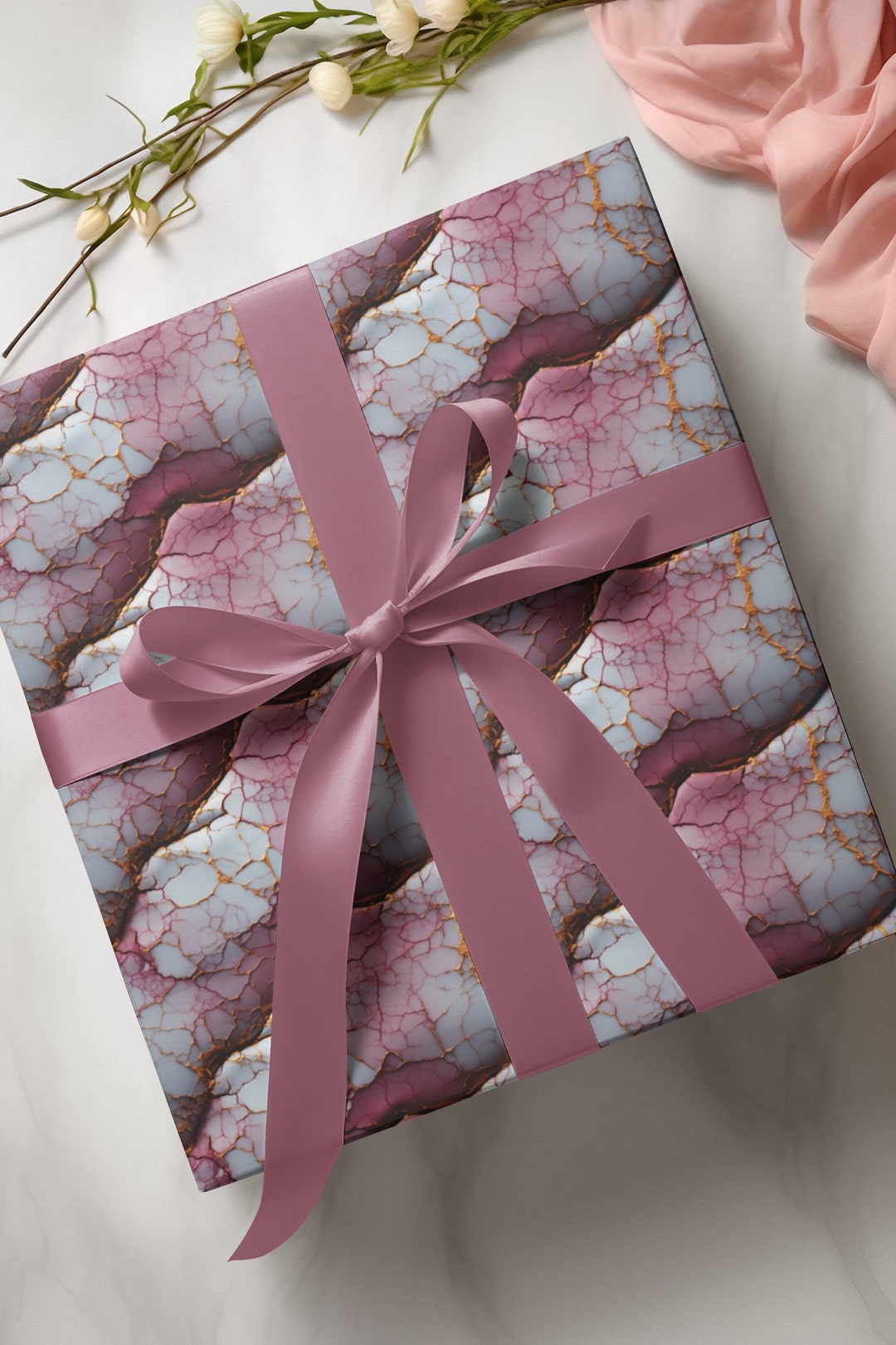 Marble Gift Wrap Paper Elegant Pink Gold Vein Wrapping Paper Chic ...