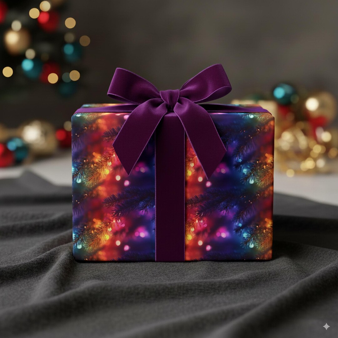 Neon Rainbow Christmas Wrapping Paper Holiday Gift Wrap Sparkling ...