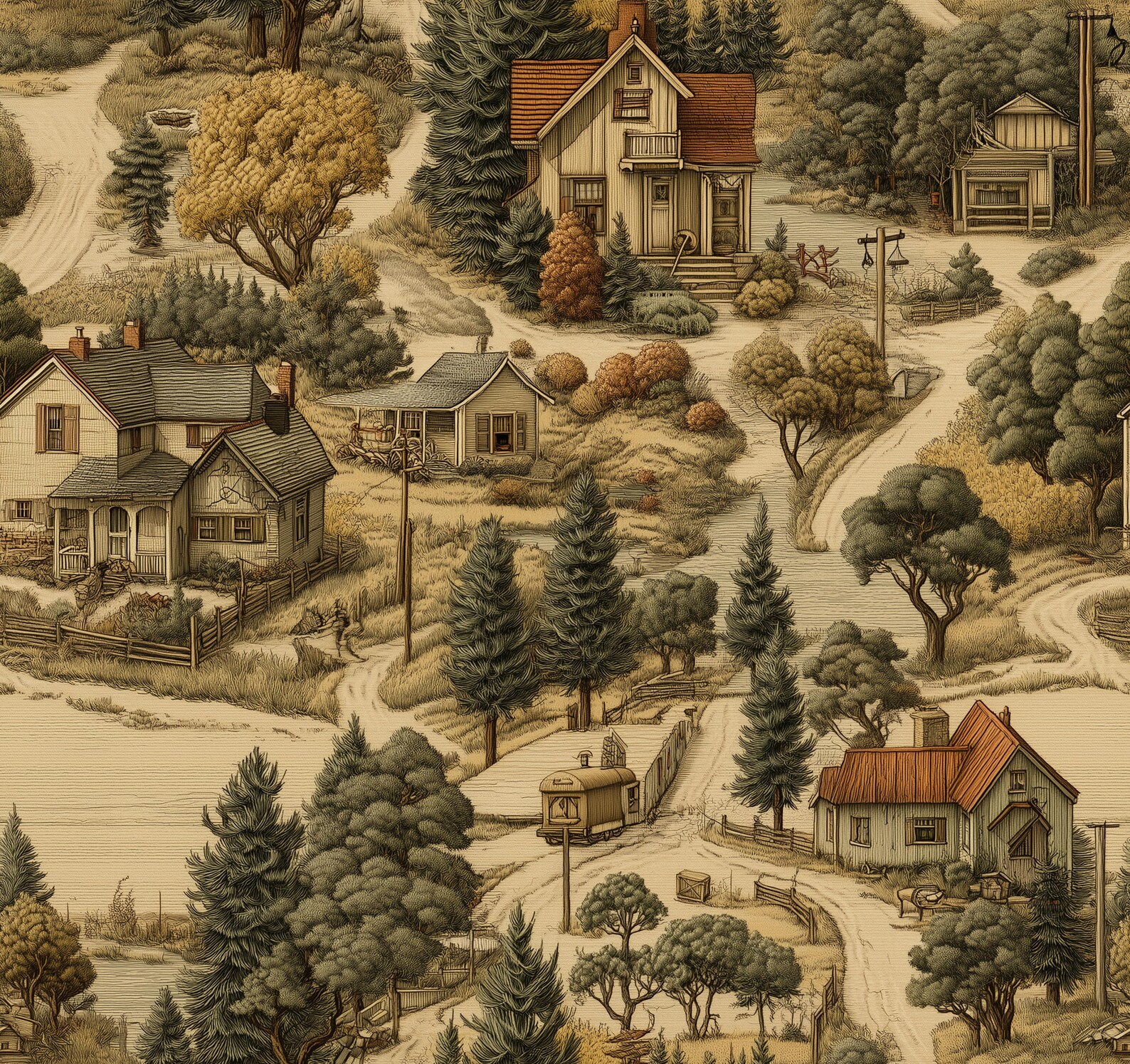 Rustic Countryside Wrapping Paper: Vintage Homestead Landscape Gift ...
