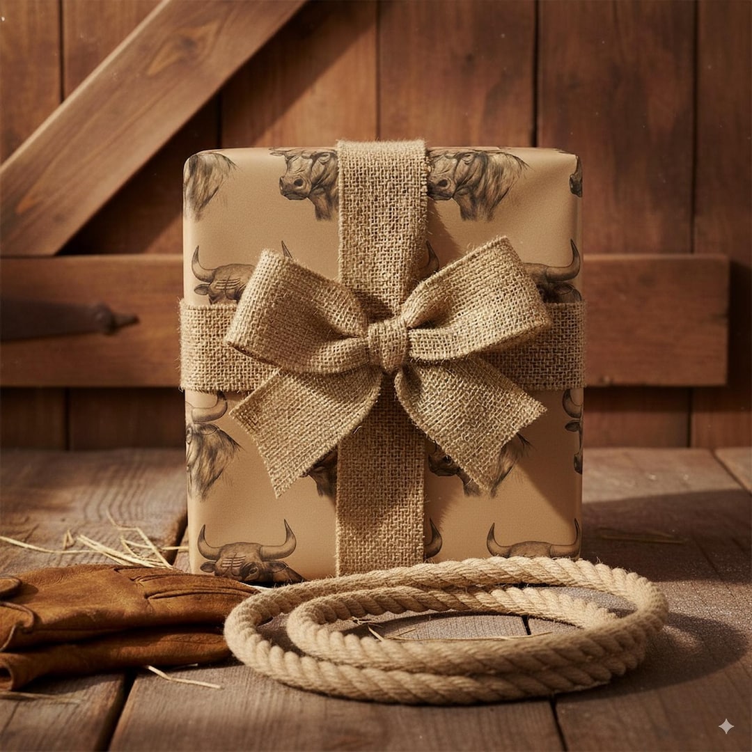 Rustic Bull Sketch Gift Wrap: Western Rodeo Wrapping Paper - Etsy