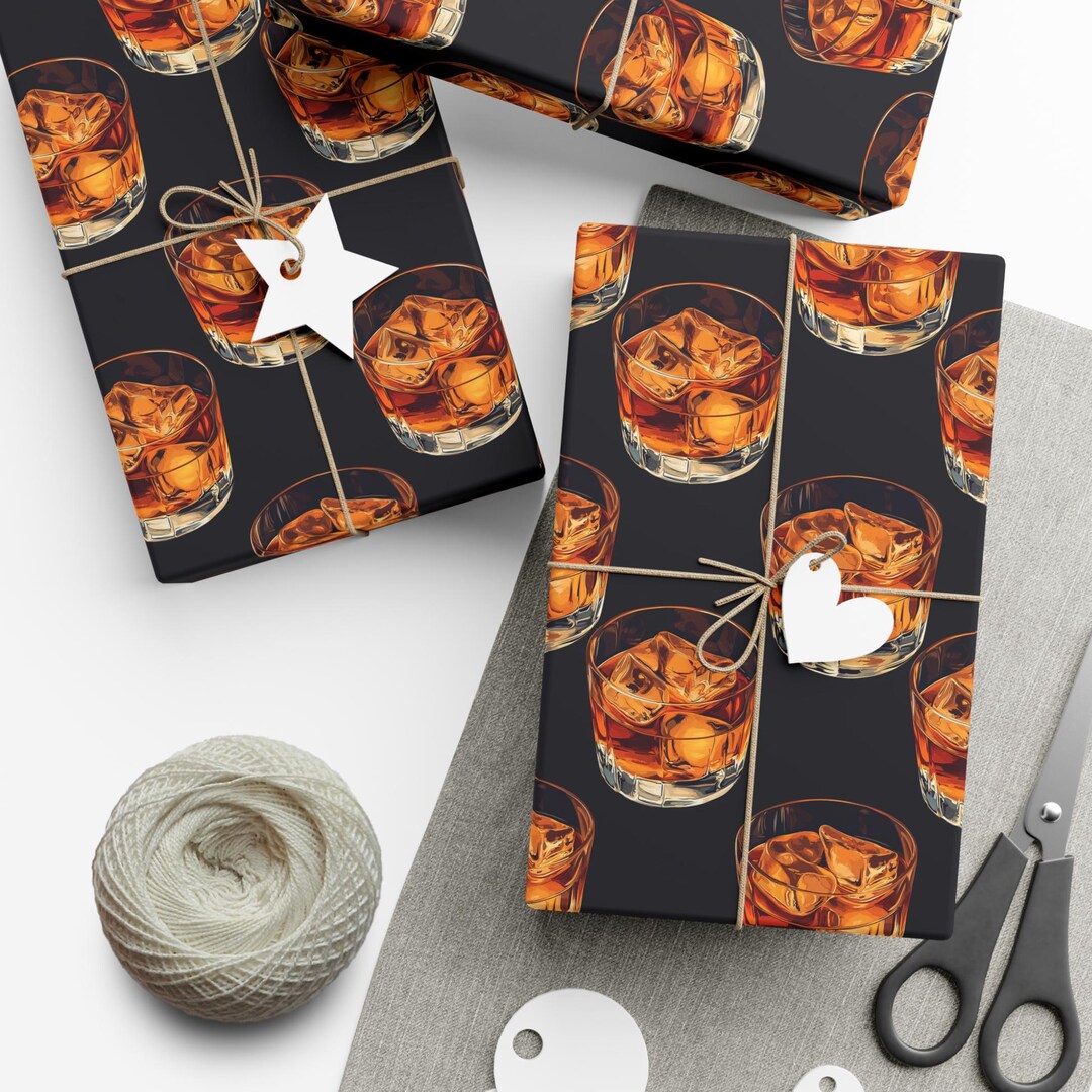 Whiskey Glass Wrapping Paper Drinking Gift Wrap Cocktail Party Paper ...
