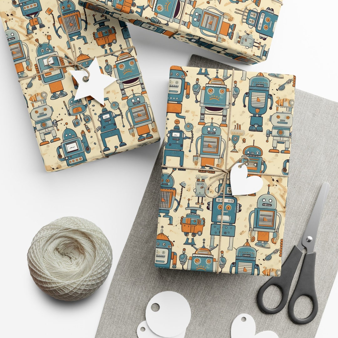 1950s Robot Gift Wrapping Paper Roll Retro Themed Robots and Automatons ...