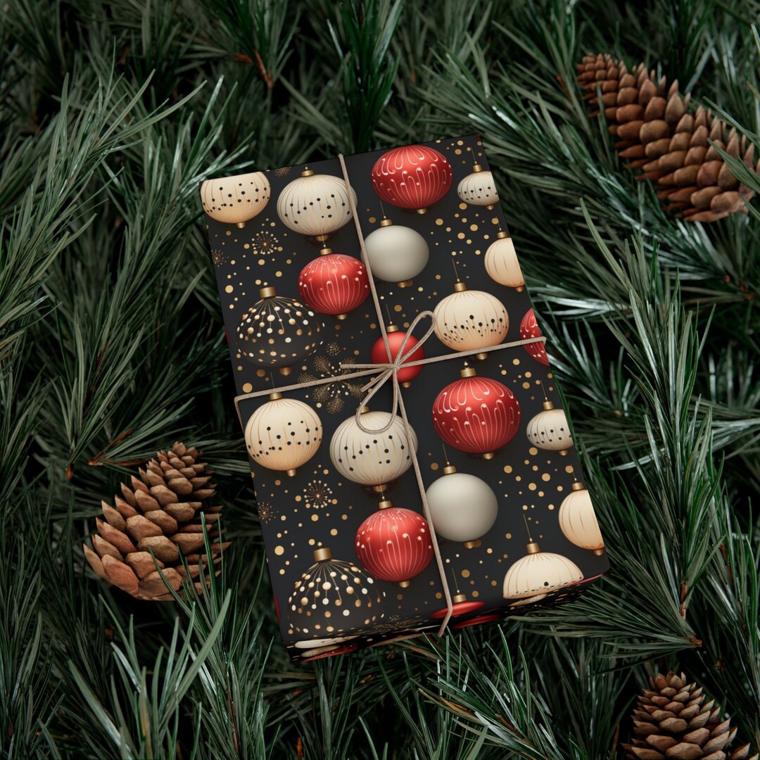 Dark Christmas Gift Wrap Ornament Wrapping Paper Black Gift - Etsy