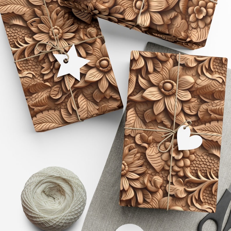 Carved Wood Floral Wrapping Paper: Rustic Artisan Gift Wrap Roll - Etsy